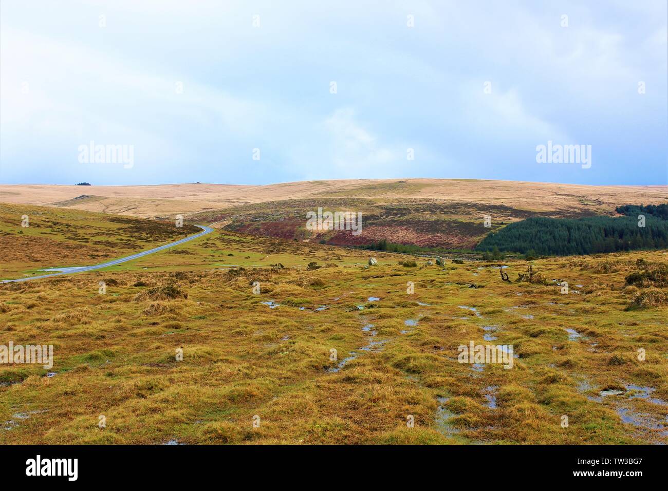 Wet and wild Dartmoor in winter, between the towns of Dousland and ...
