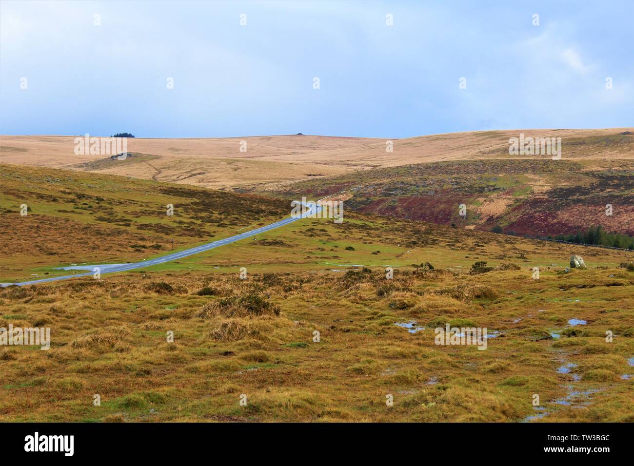 Wet and wild Dartmoor in winter, between the towns of Dousland and ...