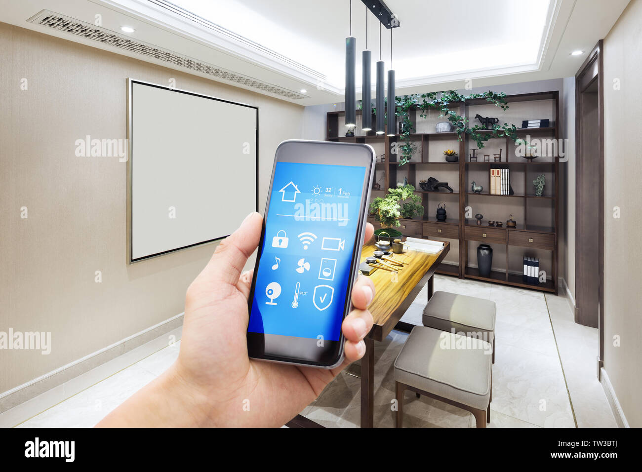 smart phone with smart home with modern study Stock Photo - Alamy
