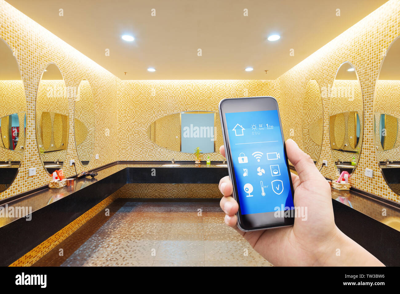 smart phone with smart home with modern dressing room Stock Photo - Alamy