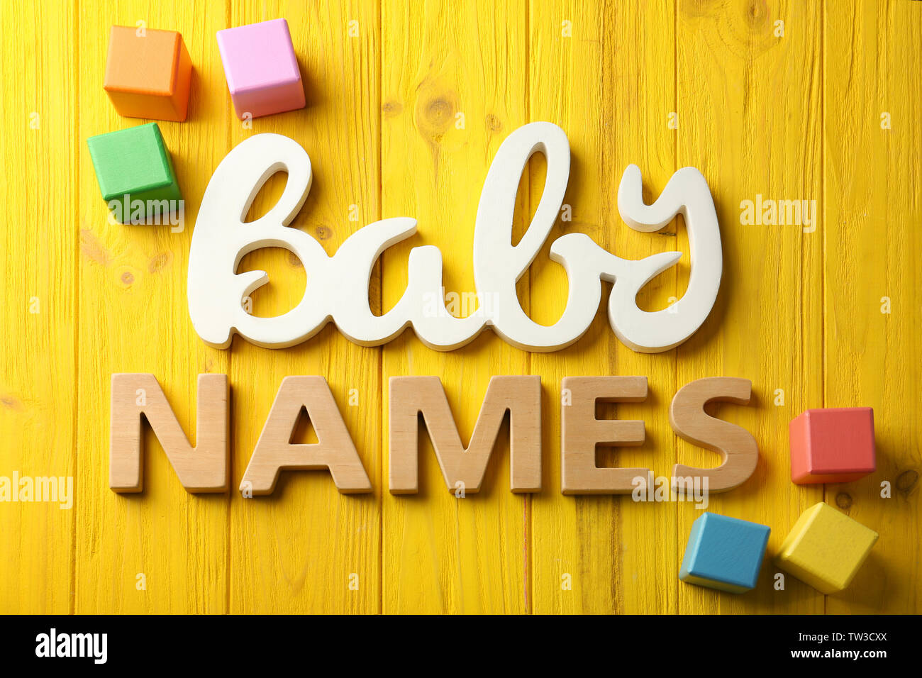 Words BABY NAMES on color wooden background. Concept of choosing baby ...