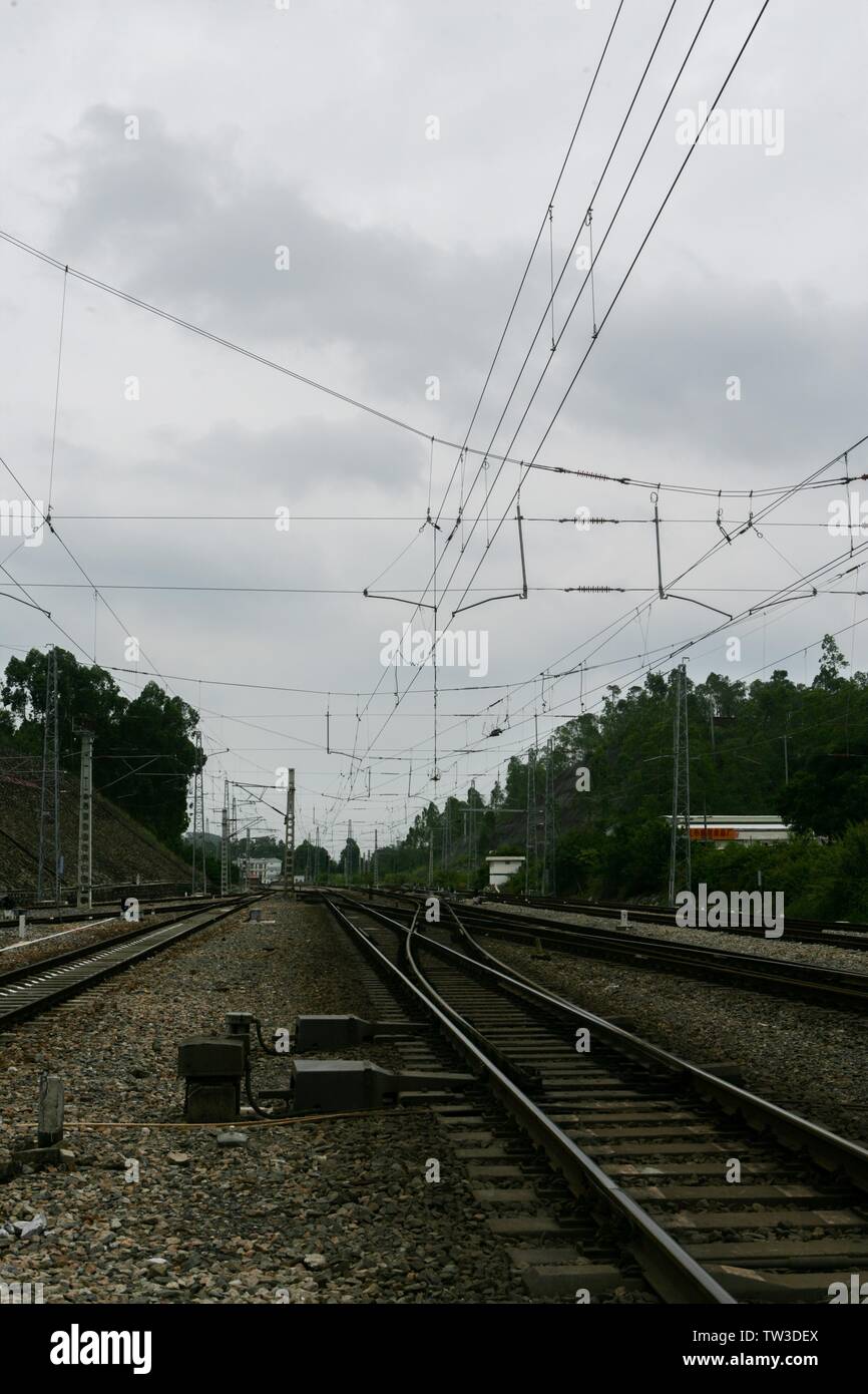 The longitudinal and horizontal lines of the railway Stock Photo - Alamy