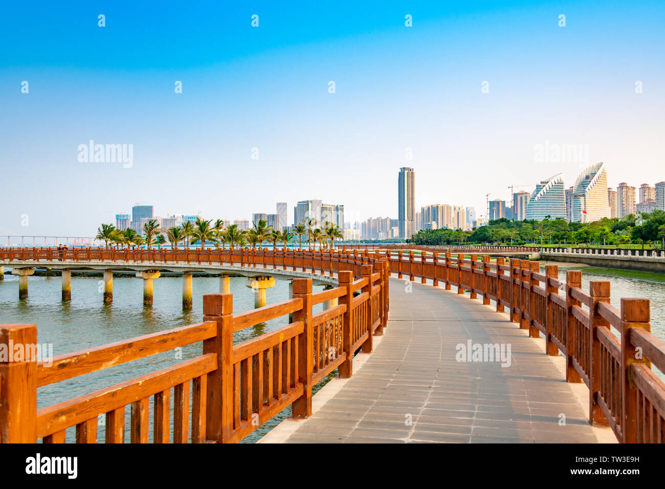 Bridge and Building in Jinsha Bay, Zhanjiang City Stock Photo - Alamy