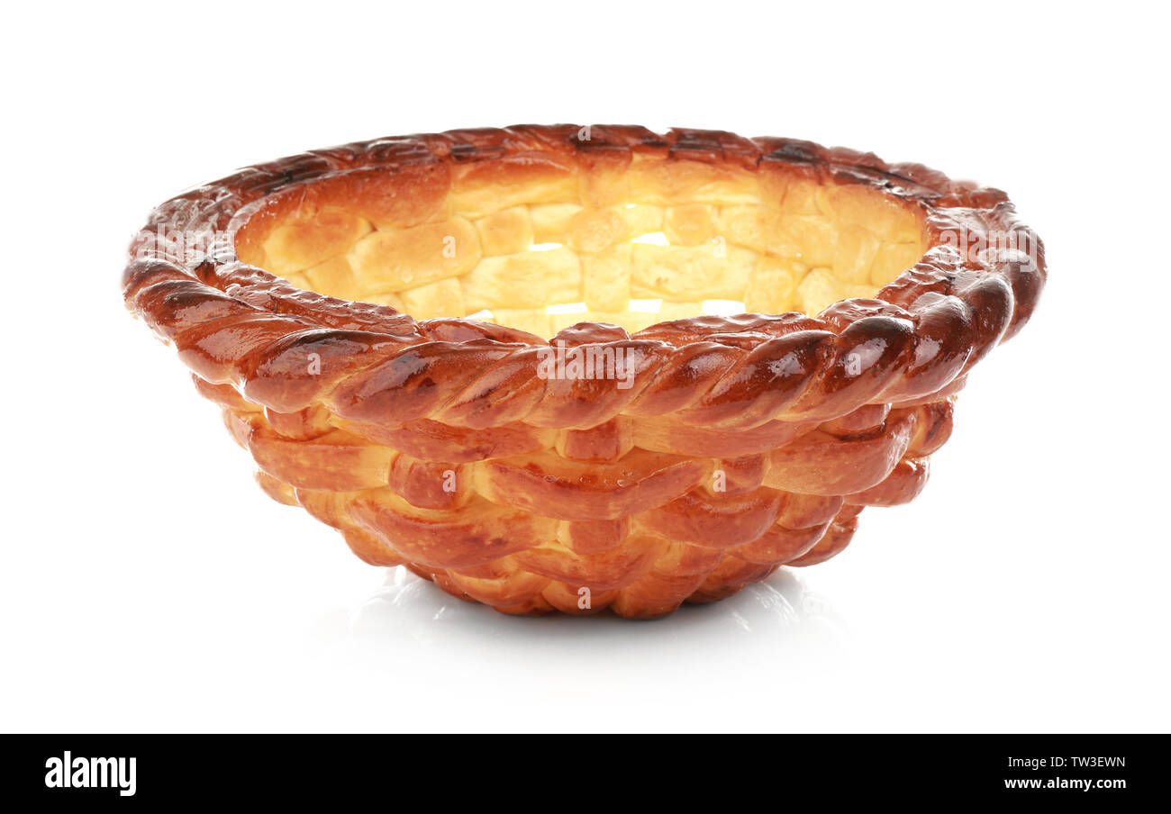 Delicious braided bread basket on white background Stock Photo - Alamy