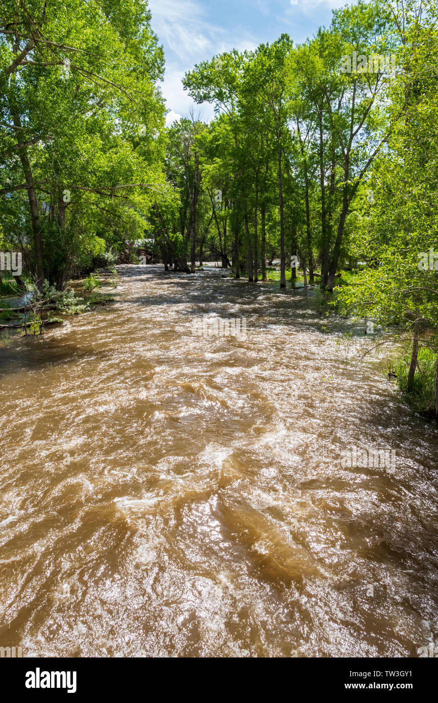 Early summer flooding South Arkansas River near Salida; Colorado; USA ...
