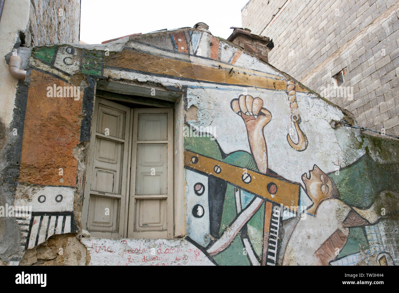 Orgosolo, Italy - December 29, 2018: Murals wall paintings about ...