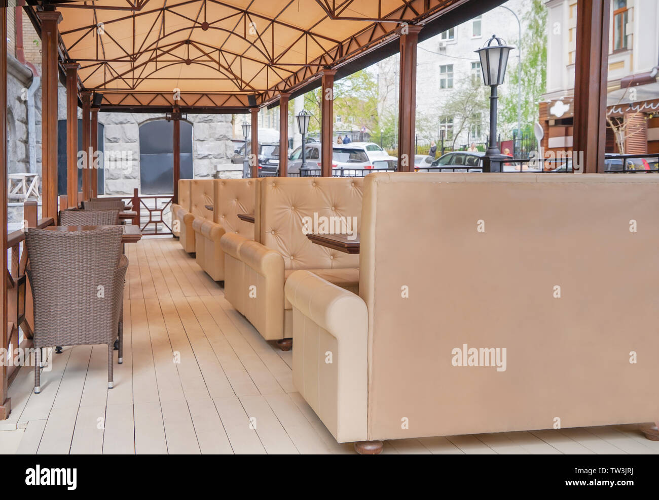 View of beautiful modern street cafe Stock Photo - Alamy