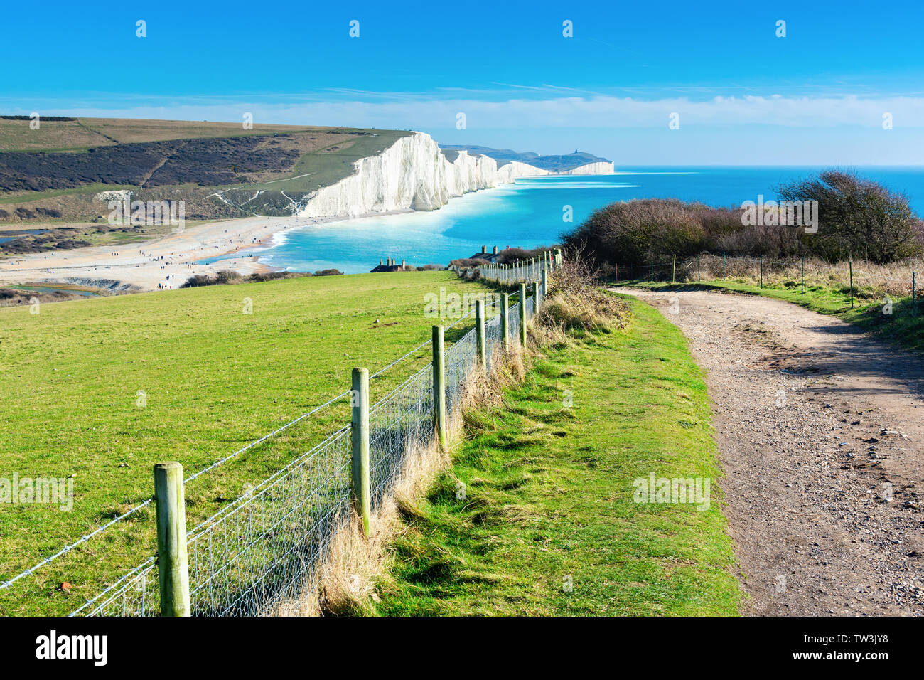 Walk in Cuckmere Haven near Seaford, East Sussex, England. South Downs ...