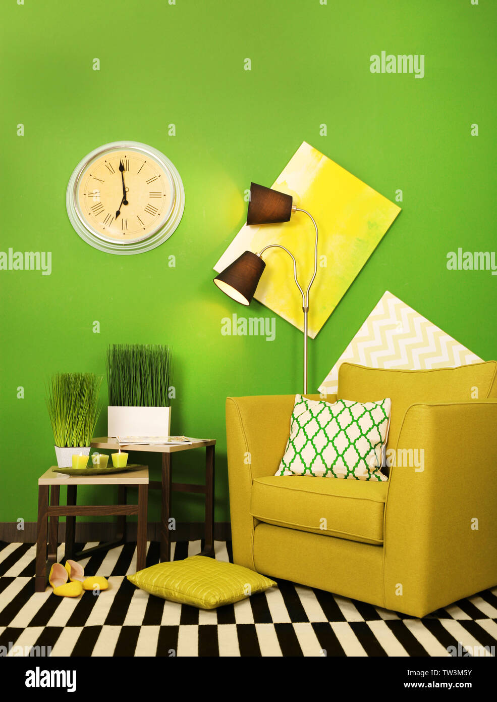 Green color in modern interior design Stock Photo - Alamy