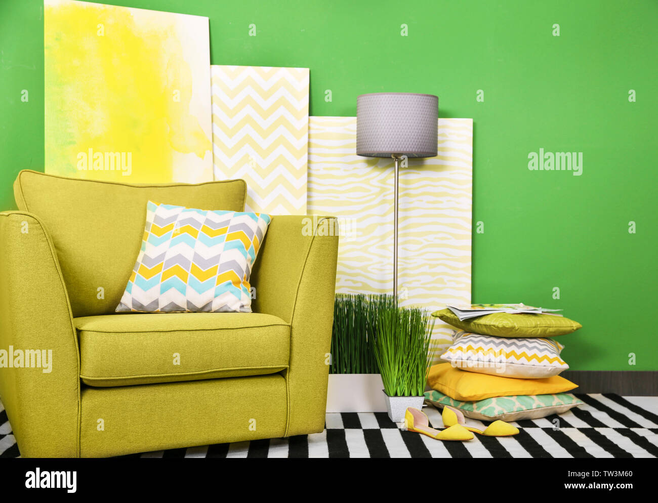 Green color in modern interior design Stock Photo - Alamy