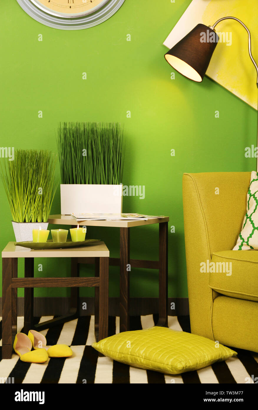 Green color in modern interior design Stock Photo - Alamy