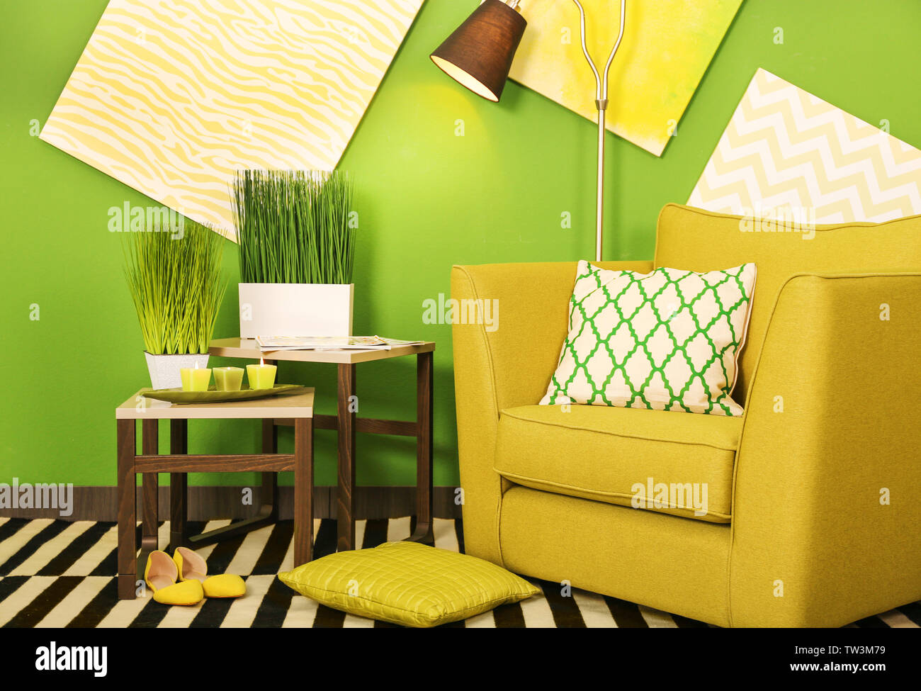 Green color in modern interior design Stock Photo - Alamy