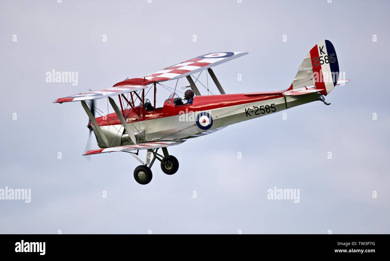 1931 DH82A Tiger Moth flying at Shuttleworth Evening Airshow on the ...