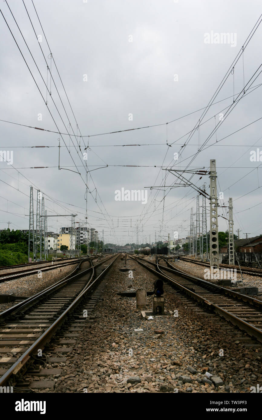 The longitudinal and horizontal lines of the railway Stock Photo - Alamy