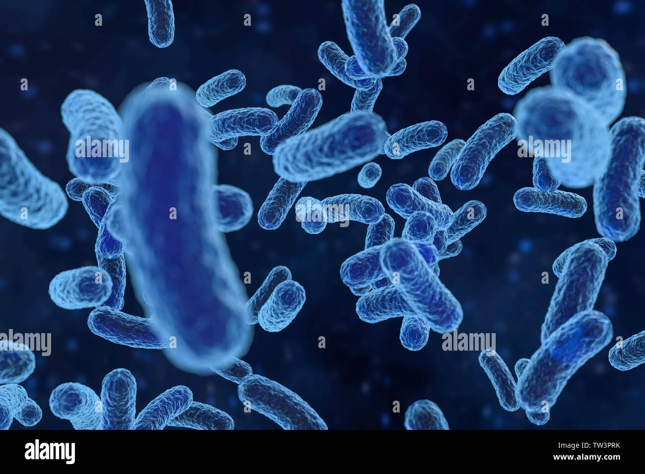 Bacterial virus with rich surface detail under blue background, 3D ...
