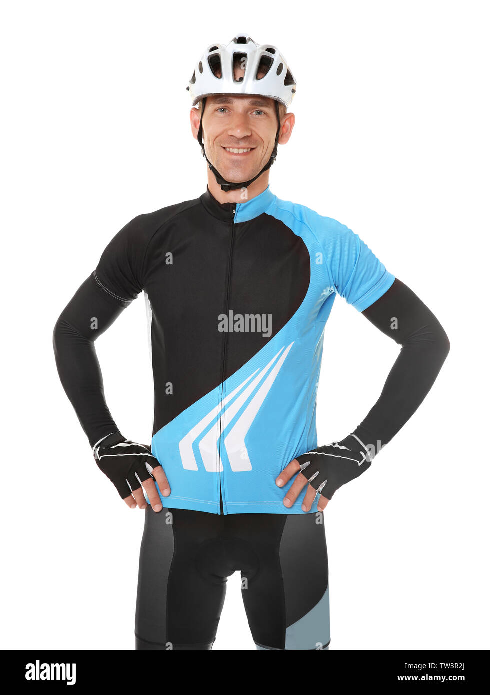 Young sporty cyclist on white background Stock Photo - Alamy