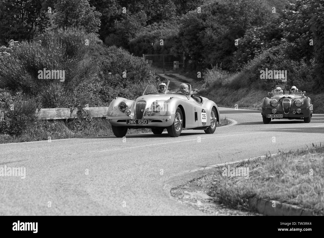 JAGUAR XK 120 OTS 1951 racing car in rally Mille Miglia 2018 the famous ...