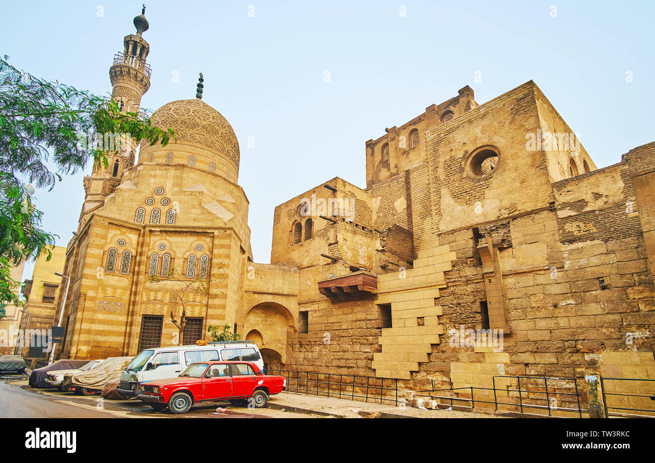 The medieval ruins of Amir Khayrbak Funerary Complex with shabby walls ...