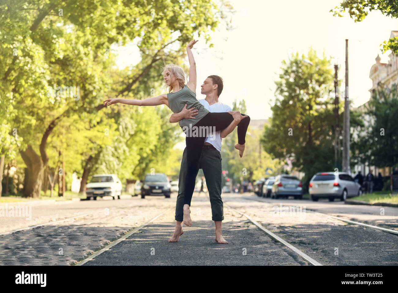 Passionate couple dancing outdoors Stock Photo - Alamy