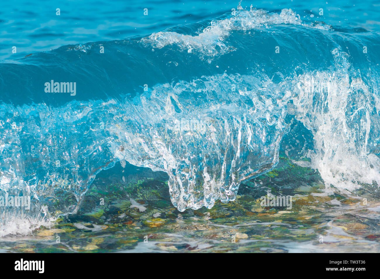 Blue sea wave crashing. Nature background. Front view. Travel concept ...