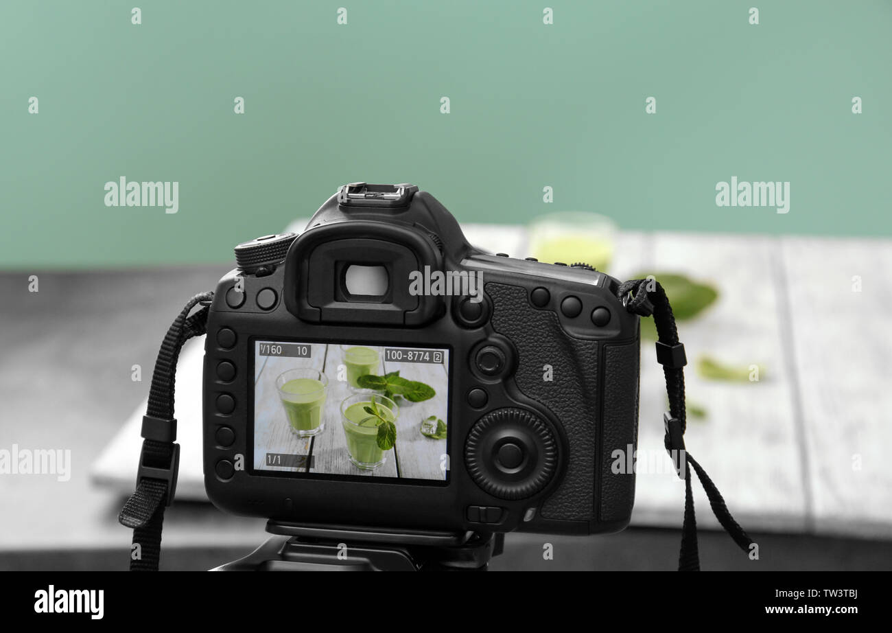 Photo of juice on camera display while shooting Stock Photo - Alamy