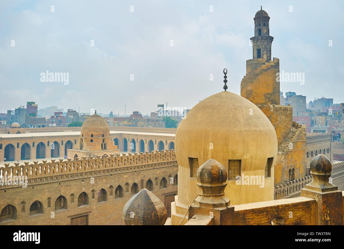 Historic Ibn Tulun mosque boasts the most unusual for Cairo minaret ...