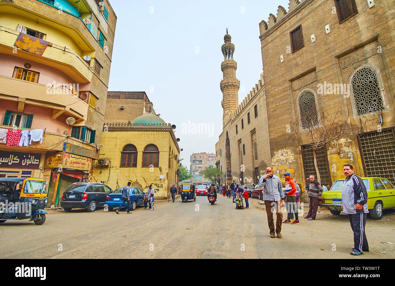 CAIRO, EGYPT - DECEMBER 22, 2017: Walk old Al Khoderi street with a ...