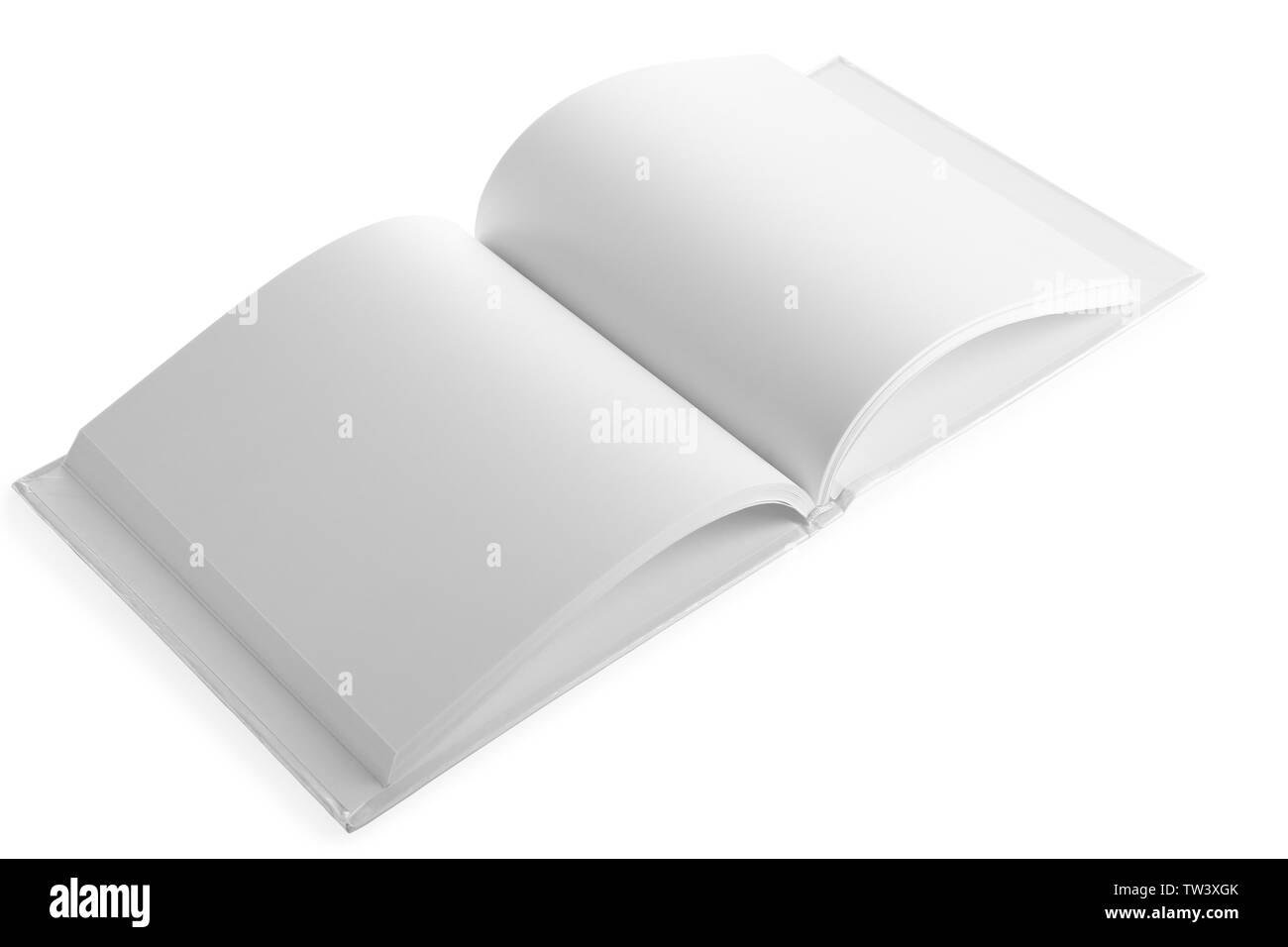 Blank pages of opened book on white background Stock Photo - Alamy