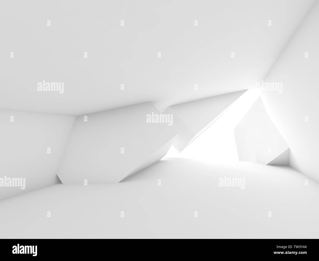 Abstract empty white room interior with geometric installation art ...
