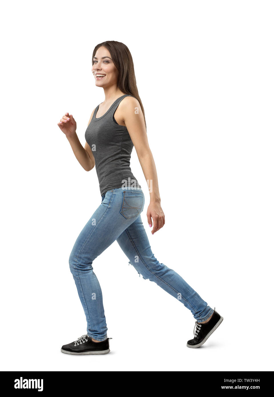Run lady side view hi-res stock photography and images - Alamy