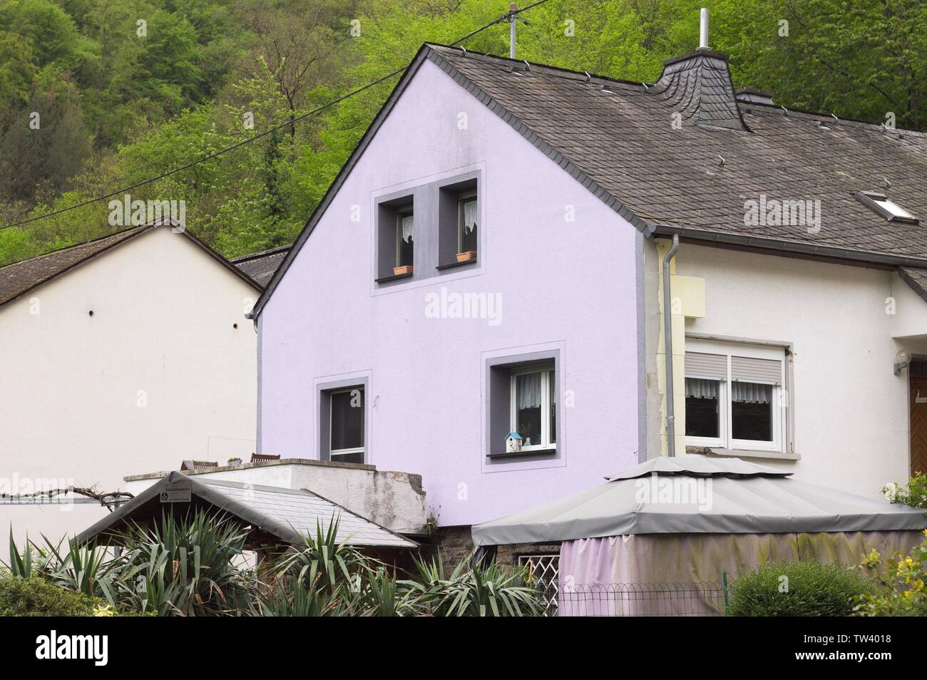 Violet facade of a german house (Moselkern, Germany, Europe Stock Photo ...