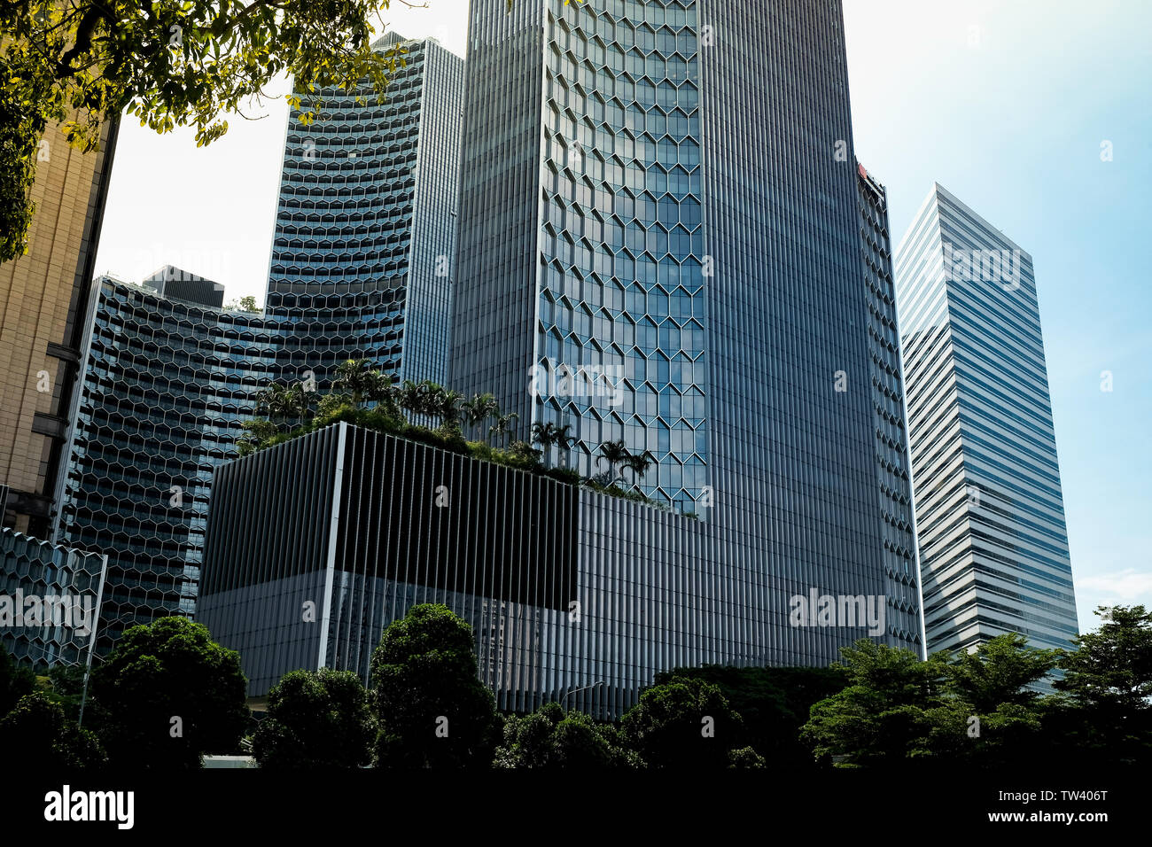 Duo towers in Singapore Bugis district. Modern skyscrapers of ...
