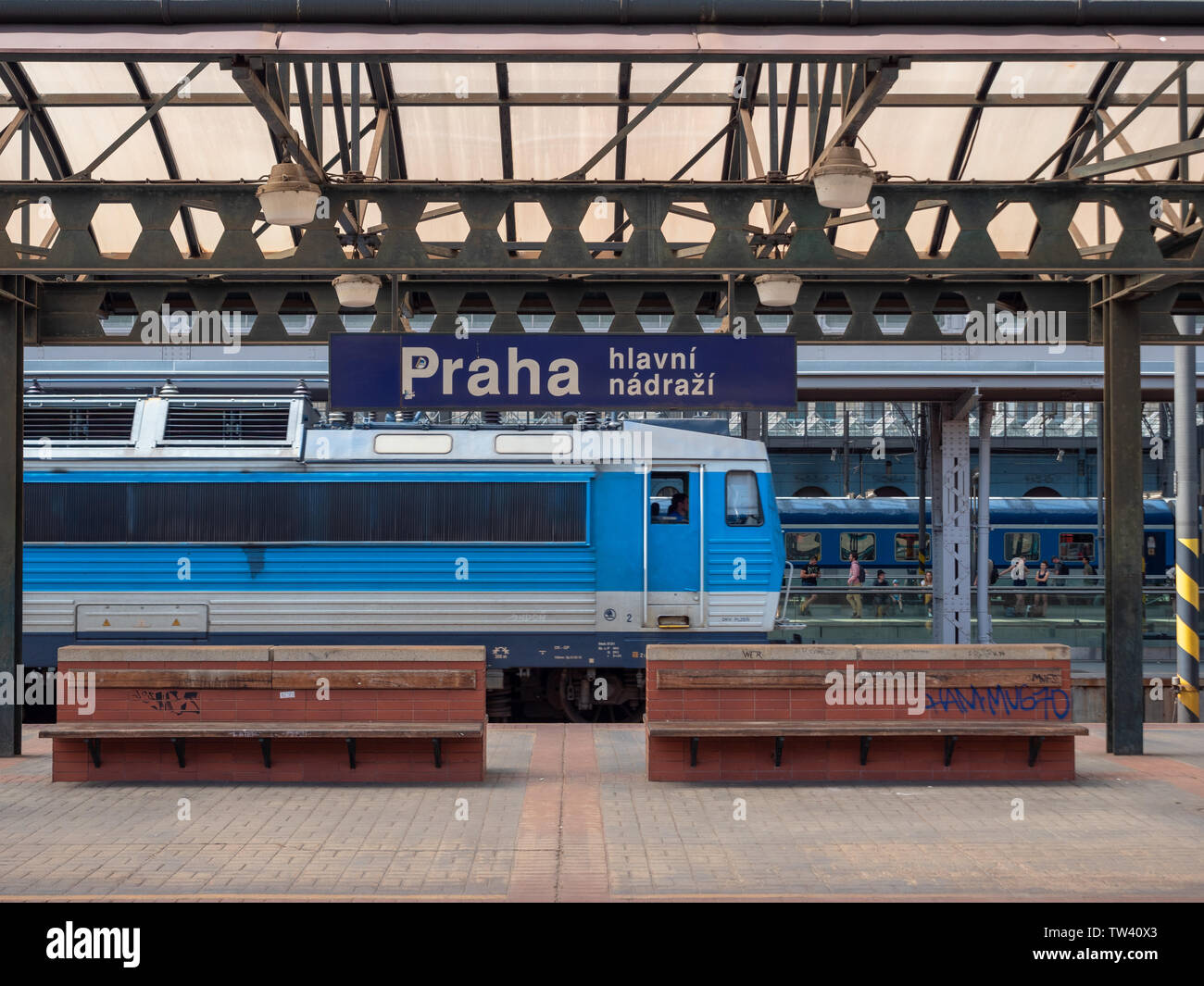 Prague, Czech Republic - June 10 2019: The Platform of Prague Main ...