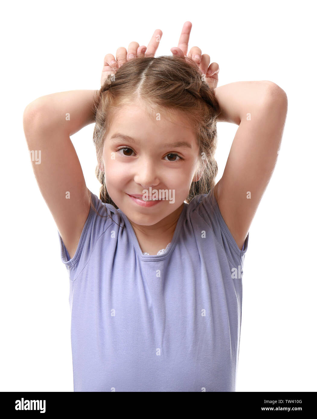 Cute funny girl on white background Stock Photo - Alamy