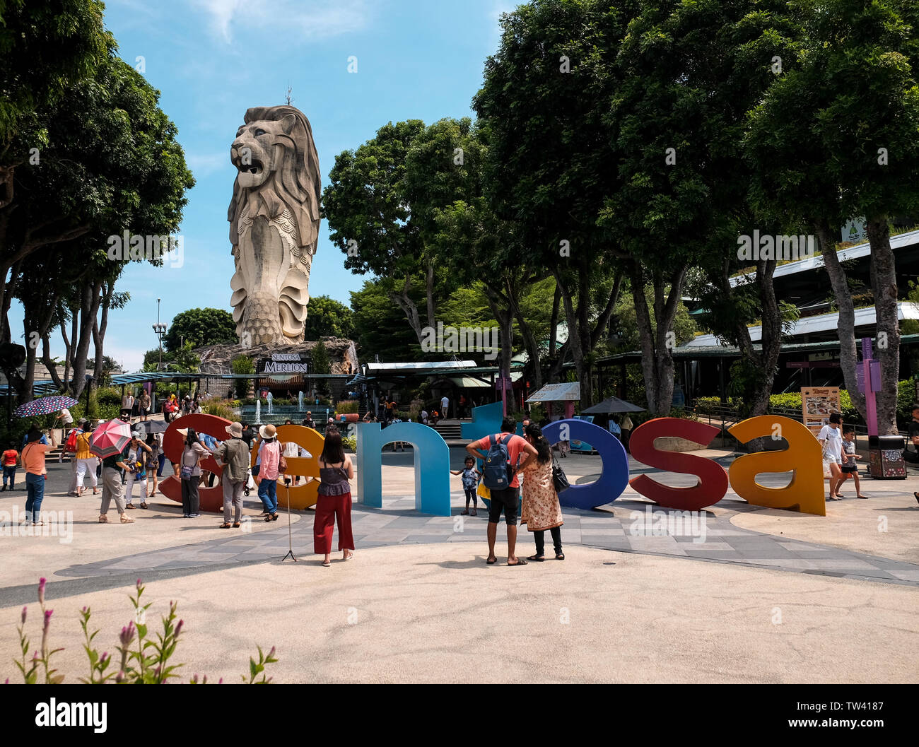 The Sentosa Merlion 37 meter tall viewing tower depicting the mythical ...