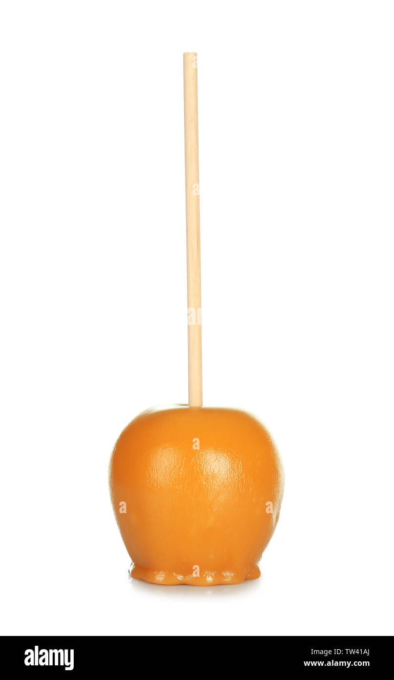 Delicious candy apple on white background Stock Photo - Alamy