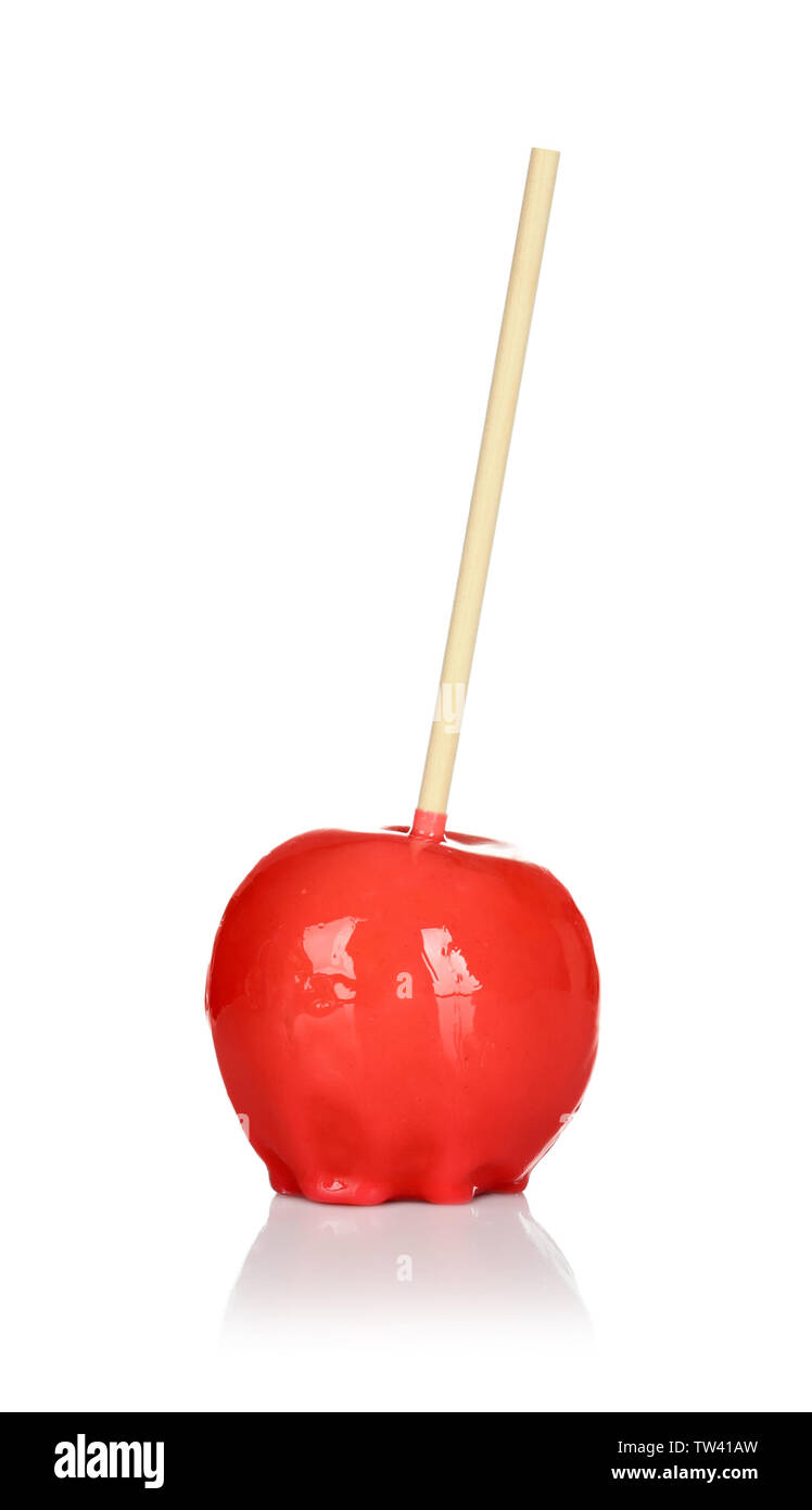 Delicious candy apple on white background Stock Photo - Alamy