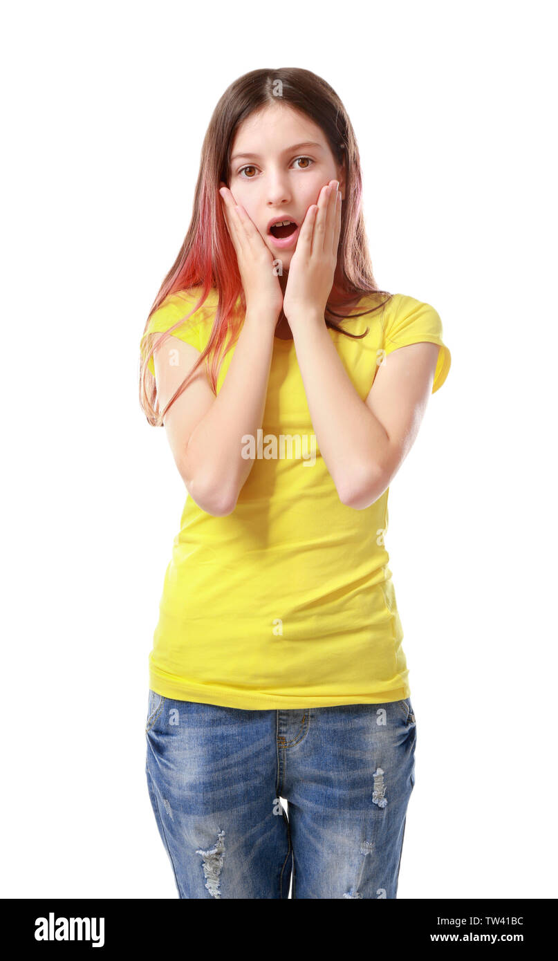 Cute pretty girl on white background Stock Photo - Alamy