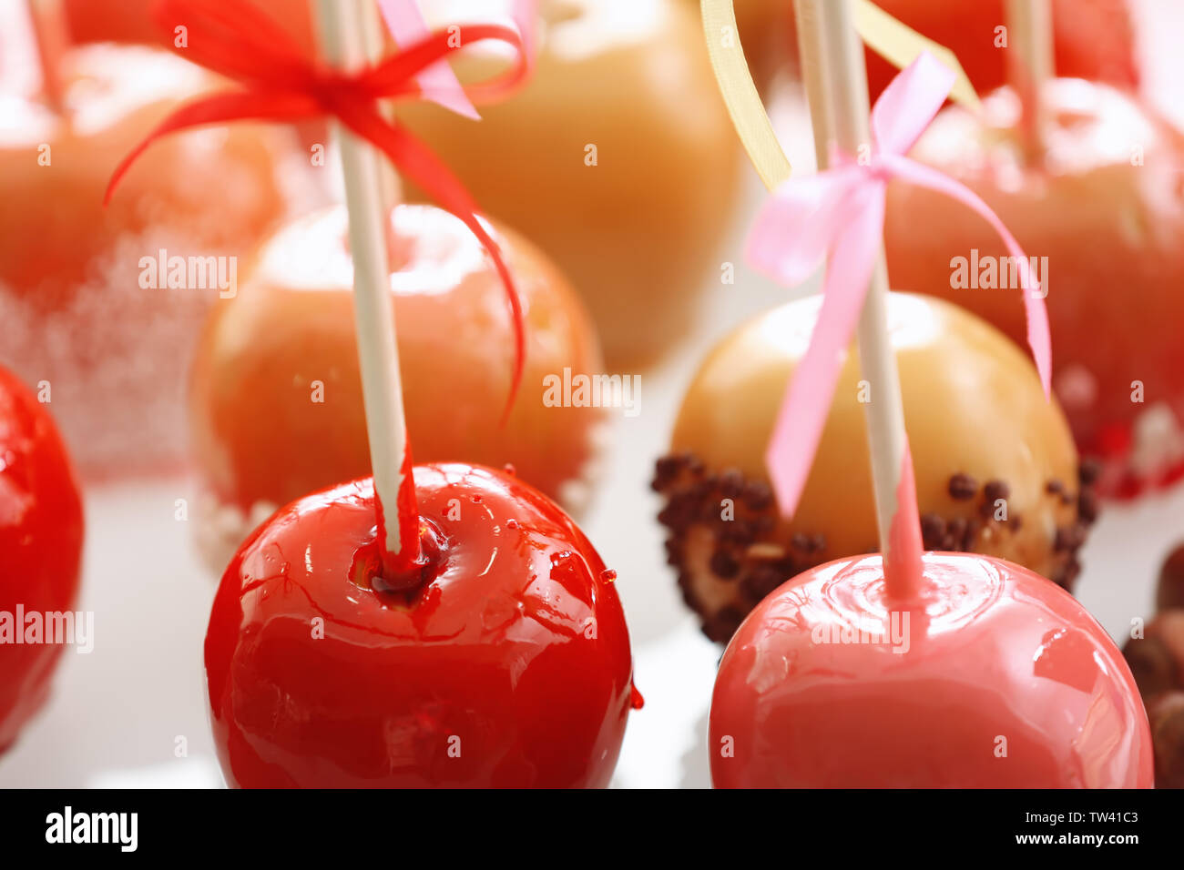 Delicious candy apples, closeup Stock Photo - Alamy