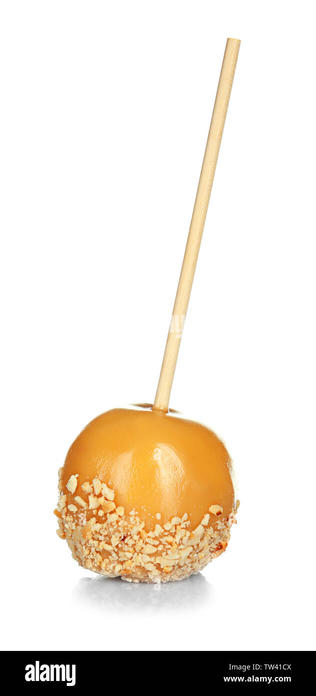 Delicious candy apple on white background Stock Photo - Alamy