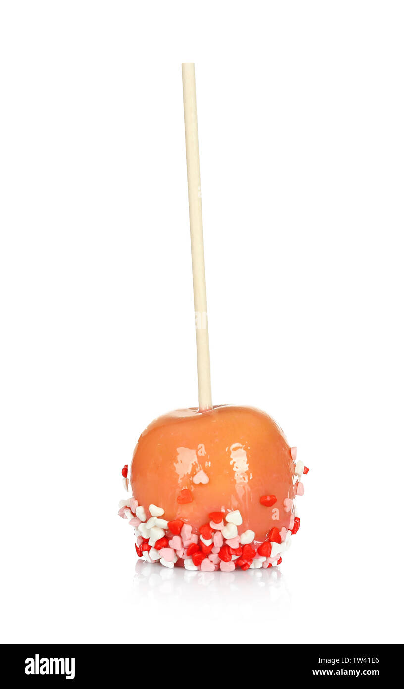 Delicious candy apple on white background Stock Photo - Alamy