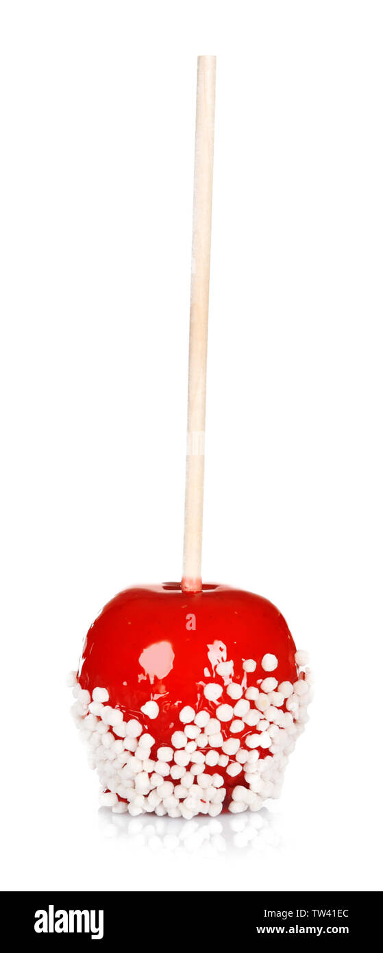 Delicious candy apple on white background Stock Photo - Alamy