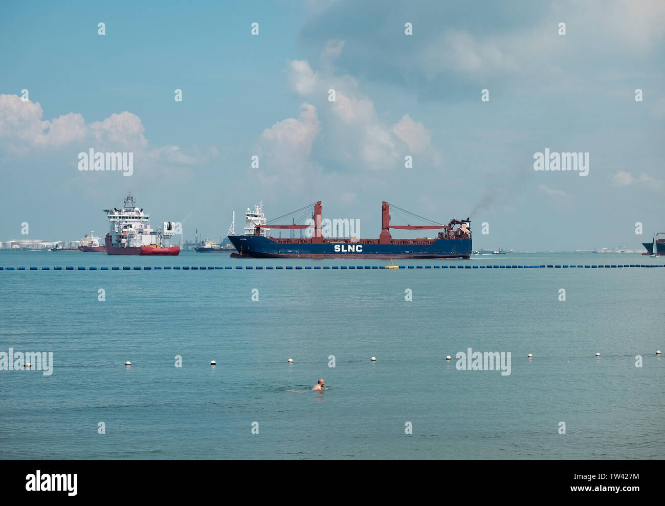 The scene of the Vast number of Tanker ships moored of off Sentosa ...