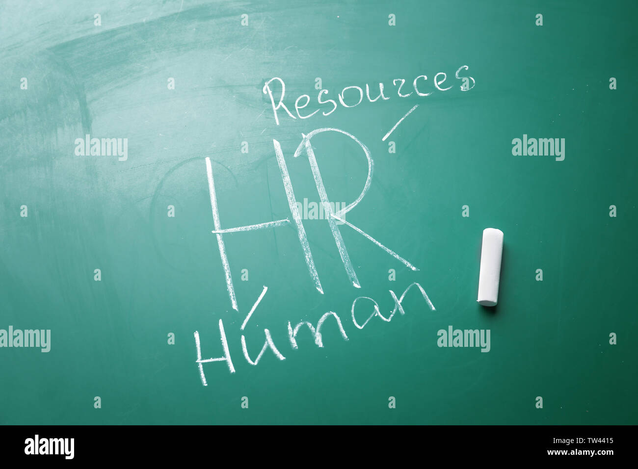 Management abbreviation HR with its full form written on chalk board ...