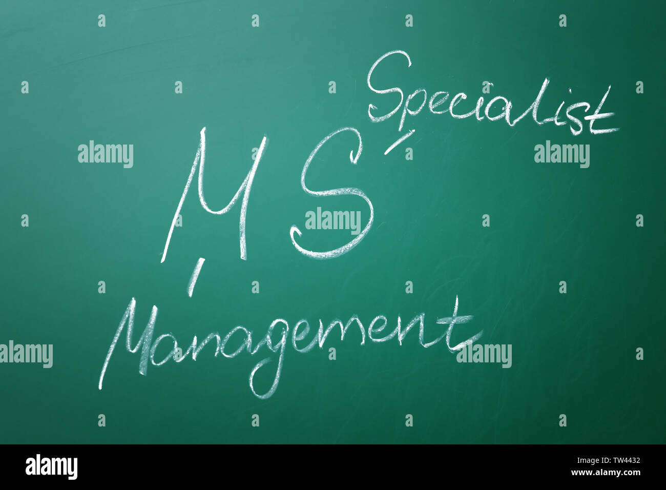 Management abbreviation MS with its full form written on chalk board ...