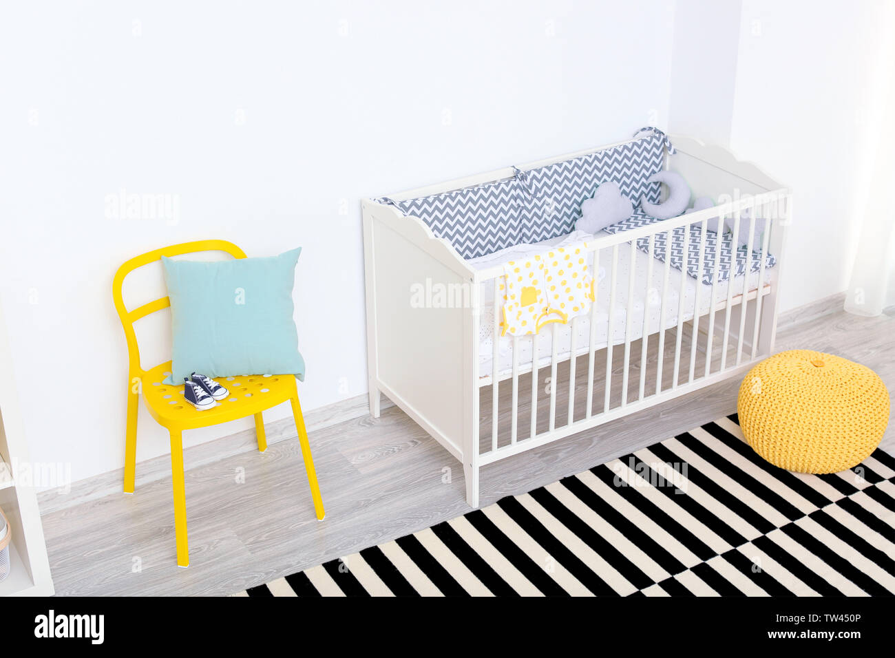 Modern interior design of baby room with crib Stock Photo - Alamy