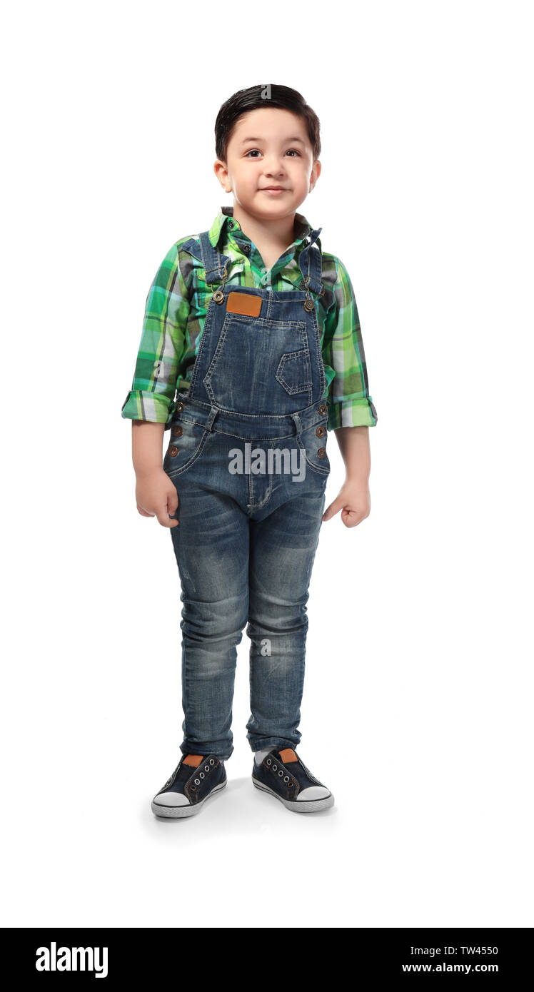 Cute little boy on white background Stock Photo - Alamy