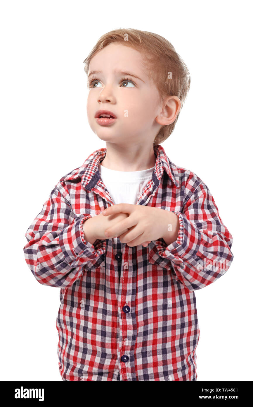 Cute little boy on white background Stock Photo - Alamy