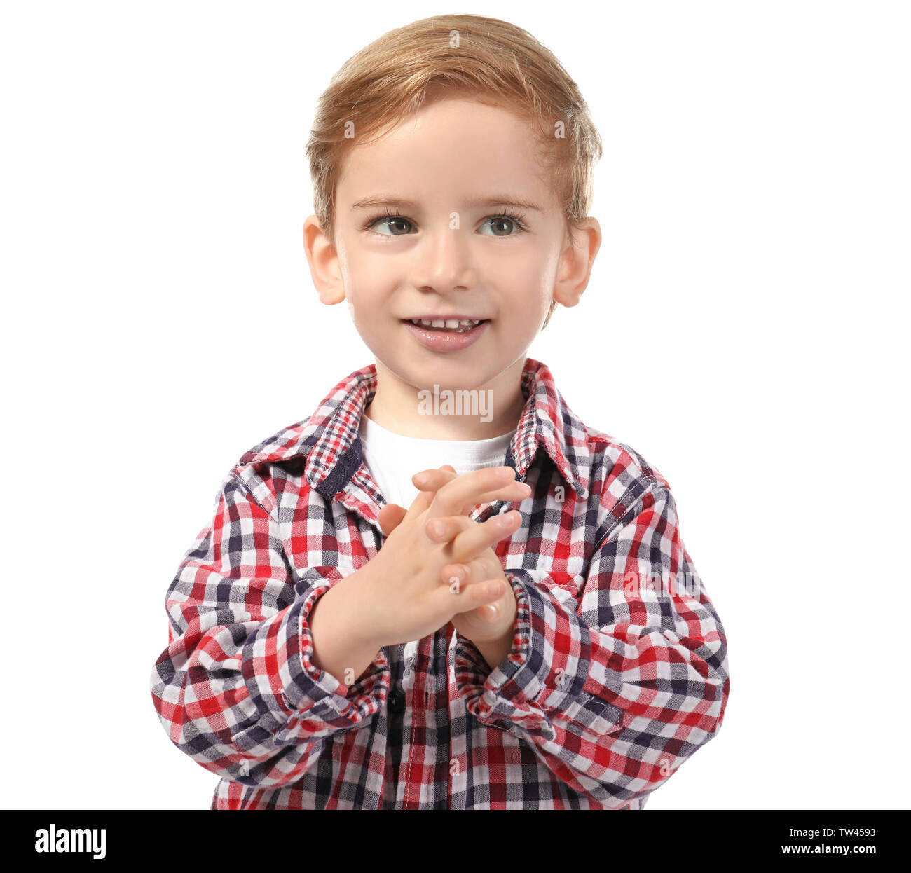 Cute little boy on white background Stock Photo - Alamy