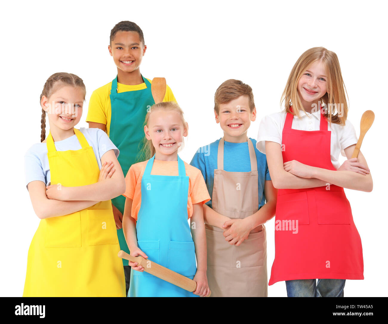 Group of children on white background. Concept of cooking classes Stock ...